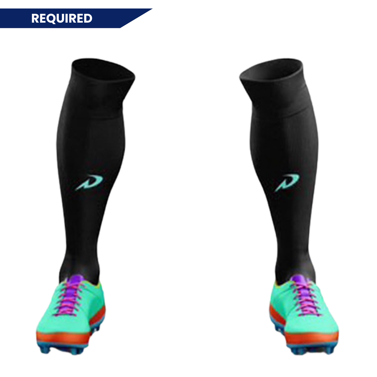 Sky Soccer Pro Socks – Black with Teal Logo – Presyon Active Apparel